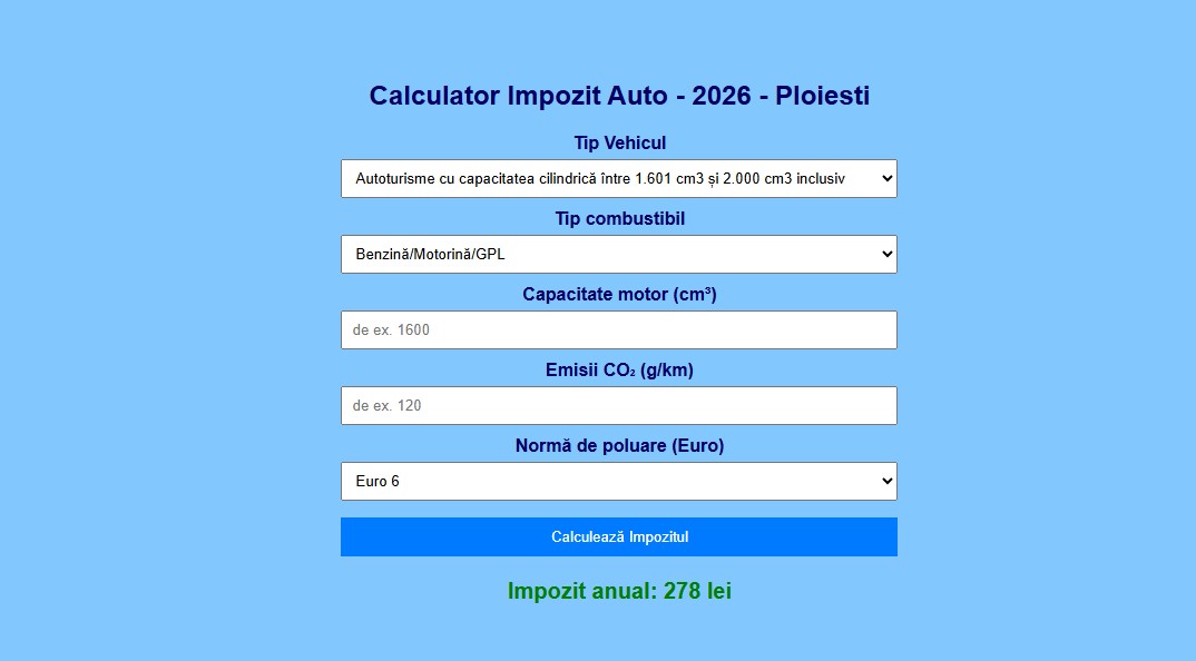 SPFL Ploiești a lansat un calculator pentru impozitul auto pe 2026 ...
